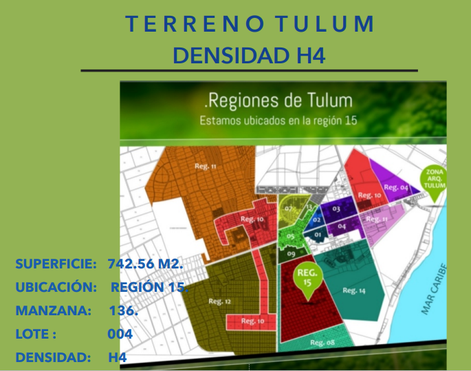 EN VENTA TERRENOS EN LA REGION 15 DE TULUM, MANZANA 136, LOTE 004 ...